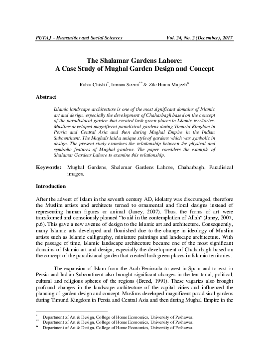 (PDF) The Shalamar Gardens Lahore: A Case Study of Mughal Garden Design ...