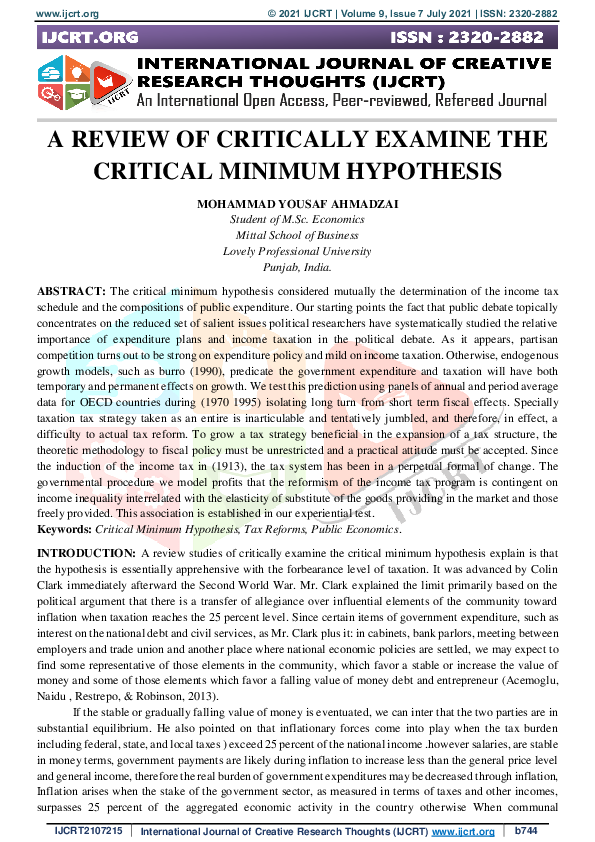 (PDF) A Review of Critically Examine the Critical Minimum Hypothesis