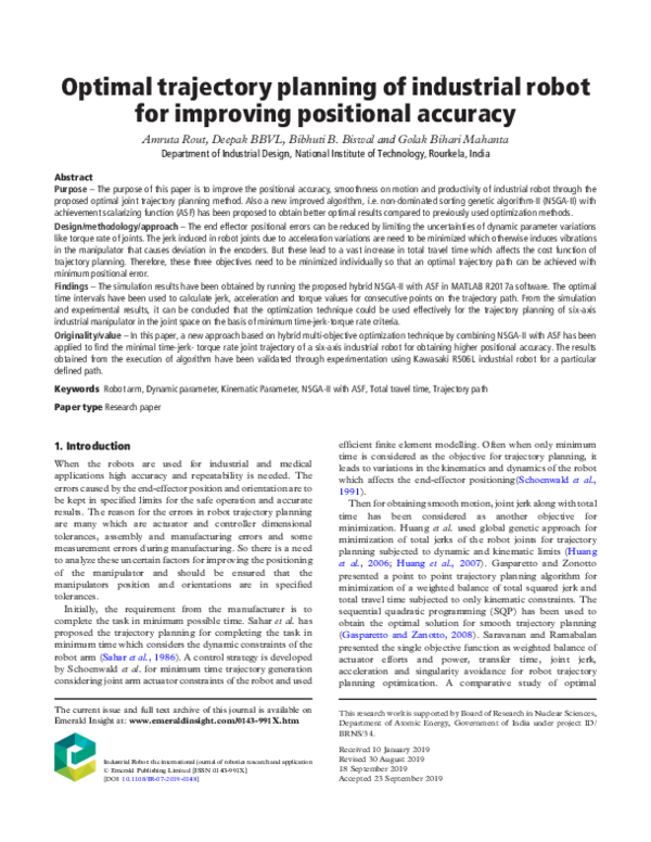 (PDF) Optimal trajectory planning of the industrial robot using hybrid S-curve-PSO approach