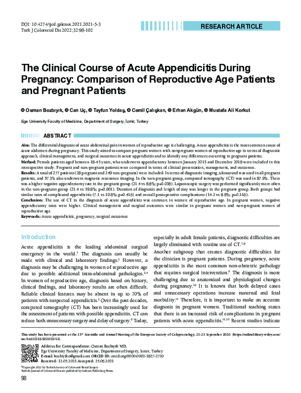 (PDF) The Clinical Course of Acute Appendicitis During Pregnancy ...