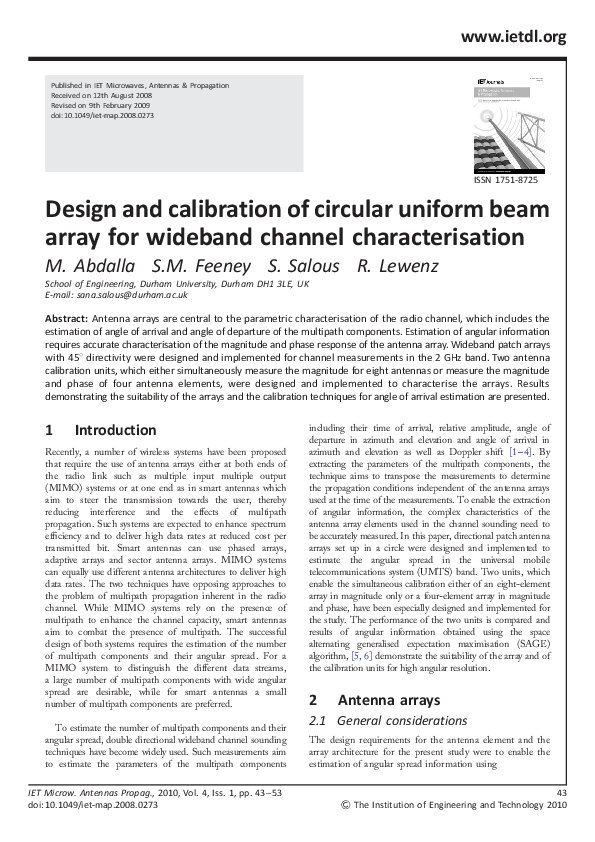 (PDF) Design and calibration of circular uniform beam array for wideband channel ...