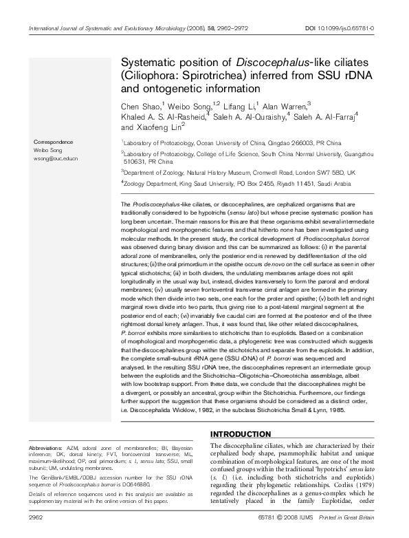 (PDF) Systematic position of Discocephalus-like ciliates (Ciliophora ...