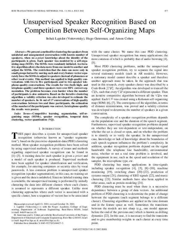 (PDF) Unsupervised speaker recognition based on competition between self-organizing maps