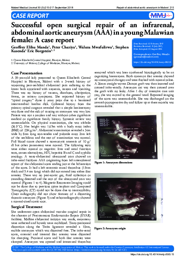 (PDF) Successful open surgical repair of an infrarenal, abdominal ...