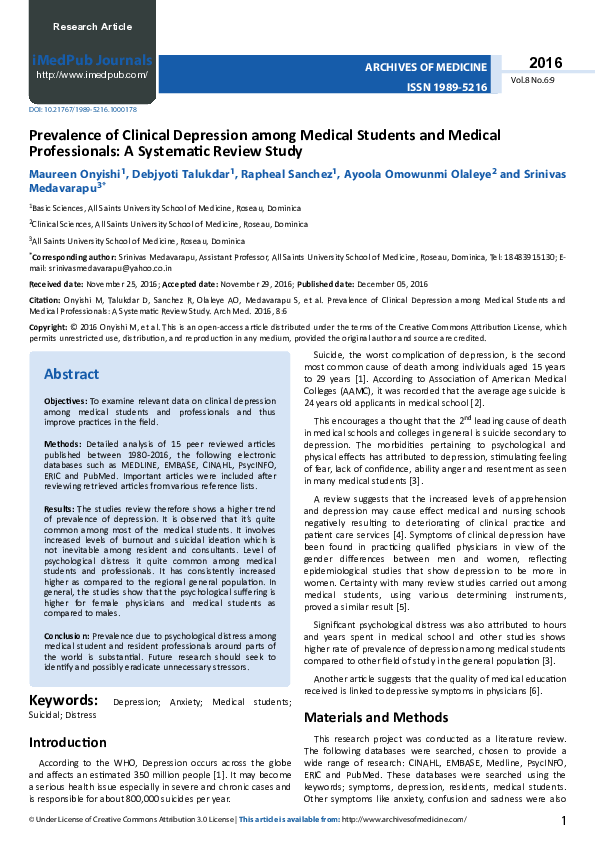 (PDF) Prevalence of Clinical Depression among Medical Students and ...