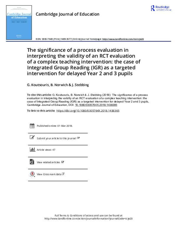 (PDF) The significance of a process evaluation in interpreting the ...
