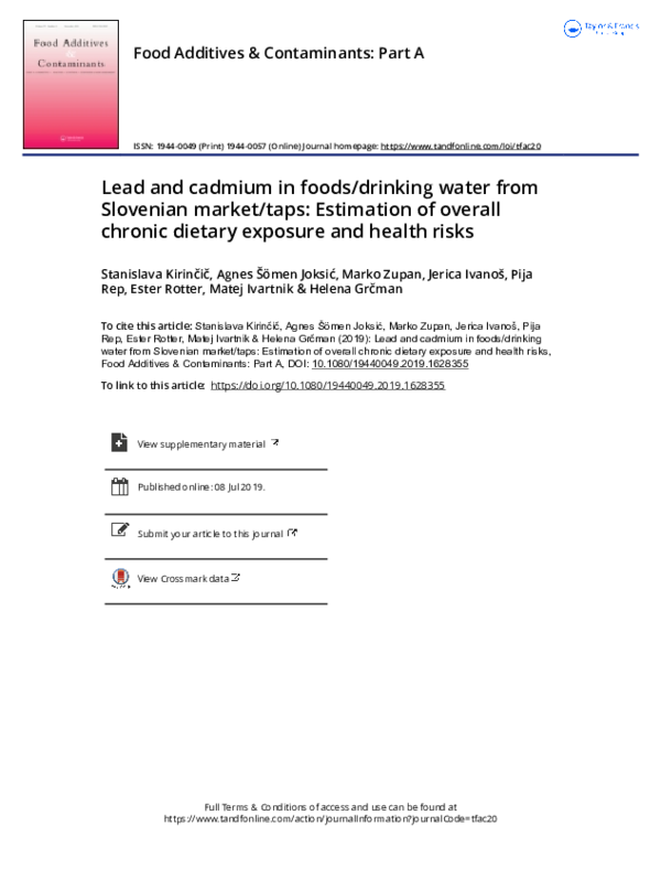 (PDF) Lead and cadmium in foods/drinking water from Slovenian market ...