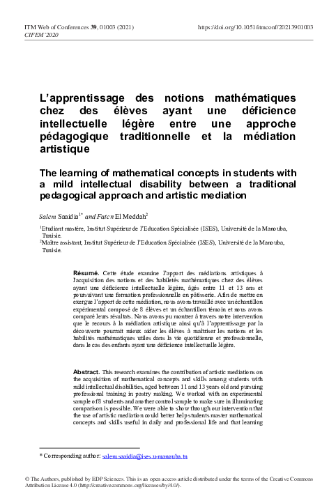 (PDF) L’apprentissage des notions mathématiques chez des élèves ayant ...