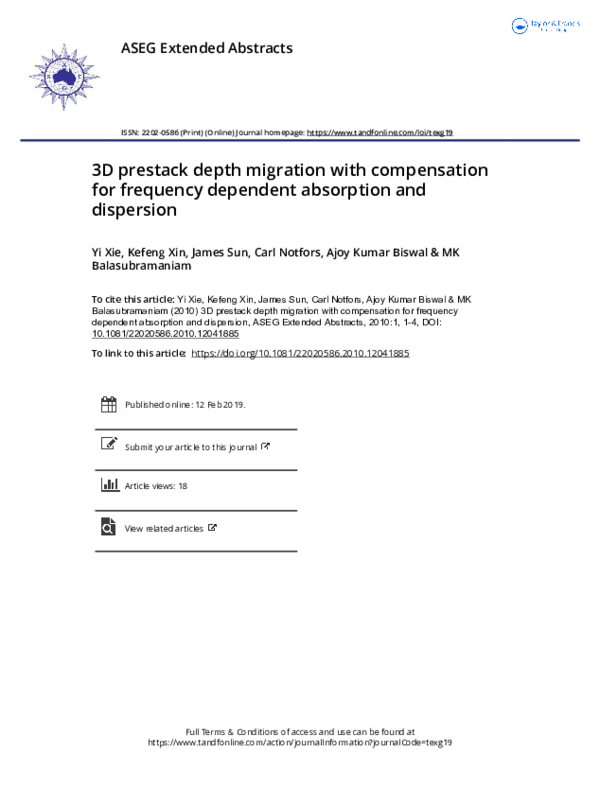 (PDF) 3D prestack depth migration with compensation for frequency dependent absorption and ...