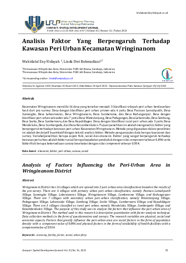 (PDF) Analisis Faktor Yang Berpengaruh Terhadap Kawasan Peri Urban Kecamatan Wringinanom ...