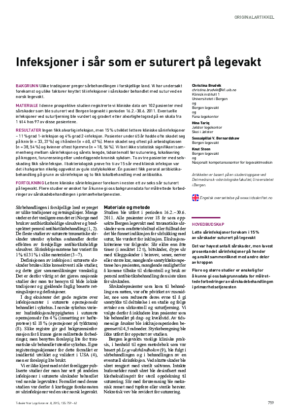(PDF) Infeksjoner i sår som er suturert på legevakt
