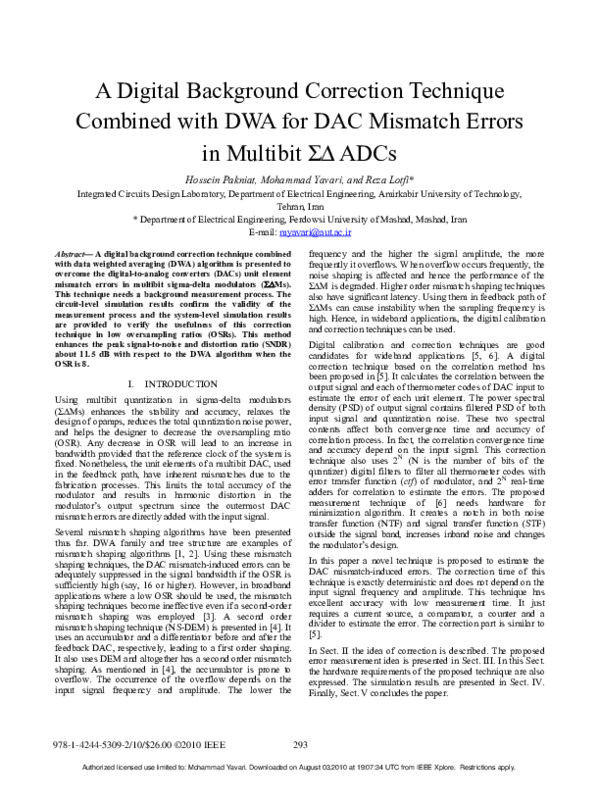 (PDF) A digital background correction technique combined with DWA for DAC mismatch errors in ...