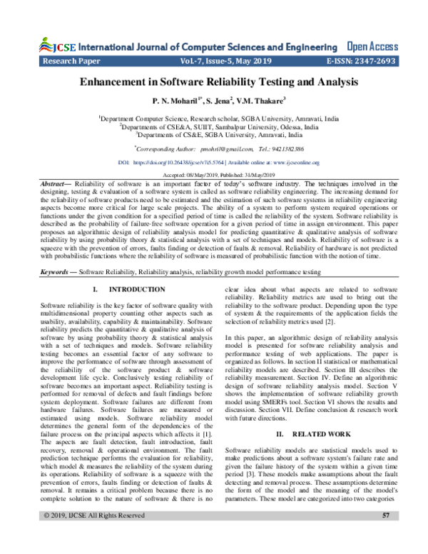 (PDF) Enhancement in Software Reliability Testing and Analysis