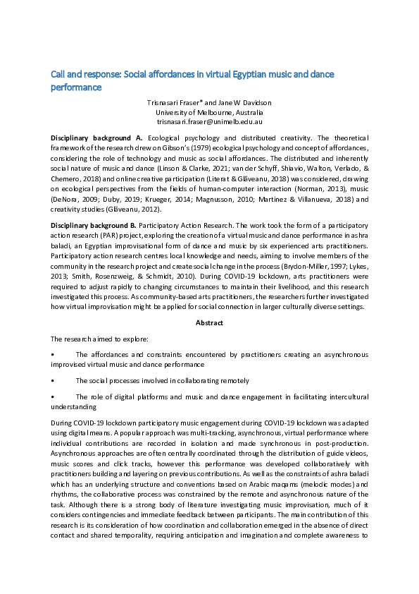 (PDF) Call and response: Social affordances in virtual Egyptian music ...