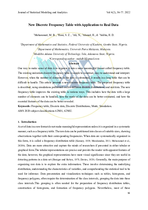 (PDF) New Discrete Frequency Table with Application to Real Data