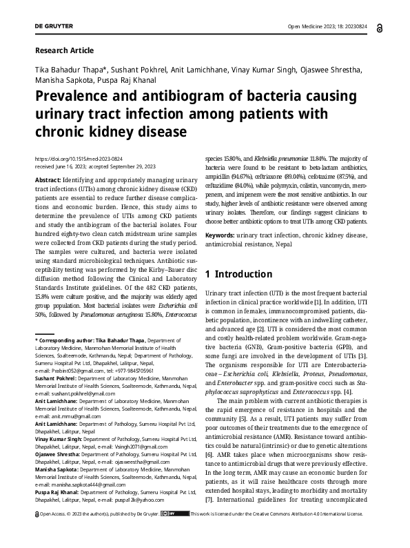 (PDF) Prevalence and antibiogram of bacteria causing urinary tract ...