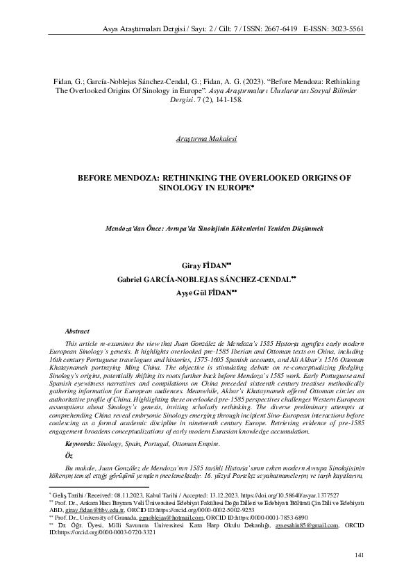 (PDF) BEFORE MENDOZA: RETHINKING THE OVERLOOKED ORIGINS OF SINOLOGY IN ...