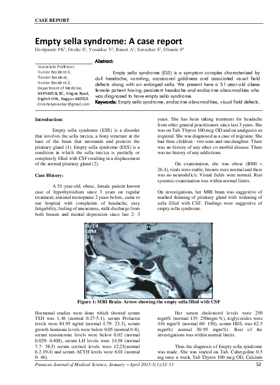 (PDF) Empty sella syndrome: A case report