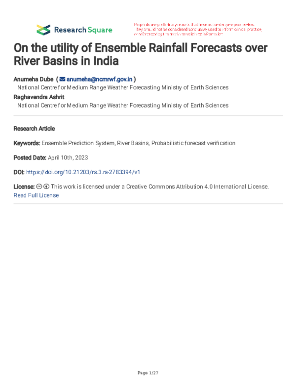 (PDF) On the utility of Ensemble Rainfall Forecasts over River Basins ...