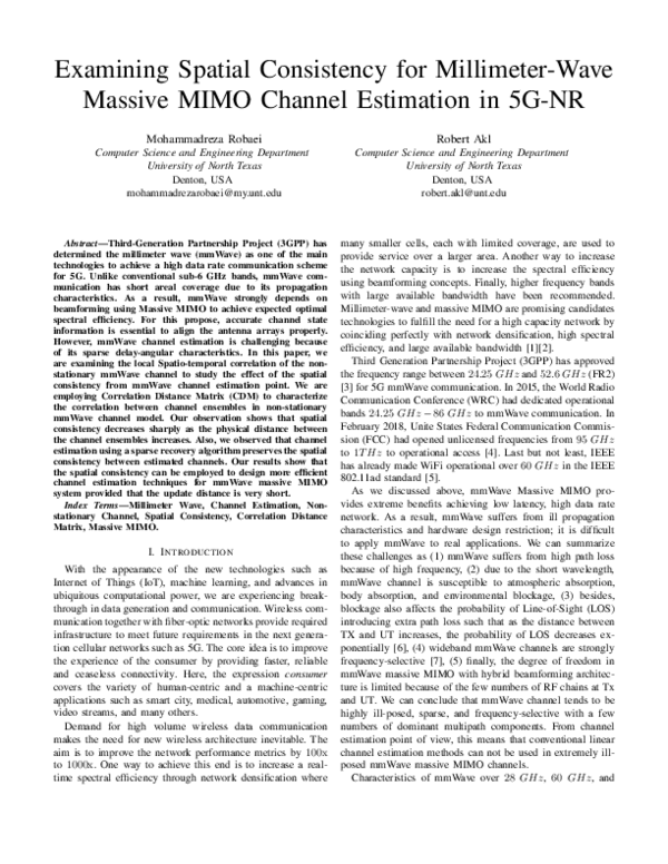 (PDF) Examining Spatial Consistency for Millimeter-Wave Massive MIMO Channel Estimation in 5G-NR