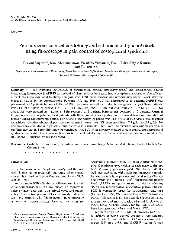 (PDF) Percutaneous cervical cordotomy and subarachnoid phenol block ...