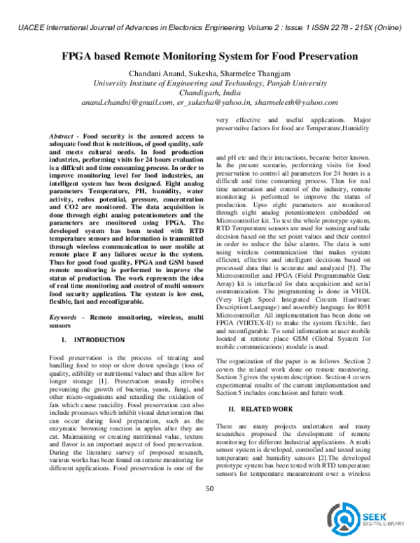 (PDF) FPGA based Remote Monitoring System for Food Preservation