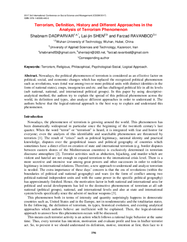 (PDF) Terrorism, Definition, History and Different Approaches in the ...
