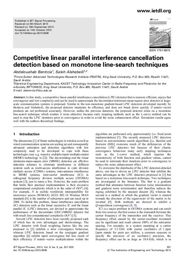 (PDF) Competitive linear parallel interference cancellation detection based on monotone line ...