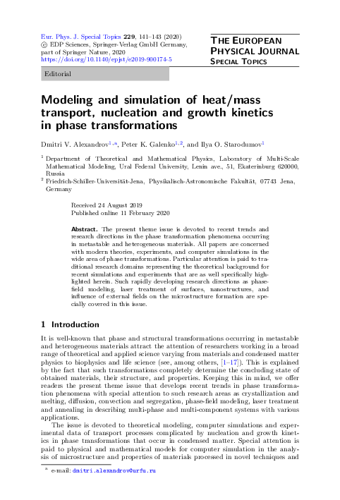 (PDF) Modeling and simulation of heat/mass transport, nucleation and growth kinetics in phase ...