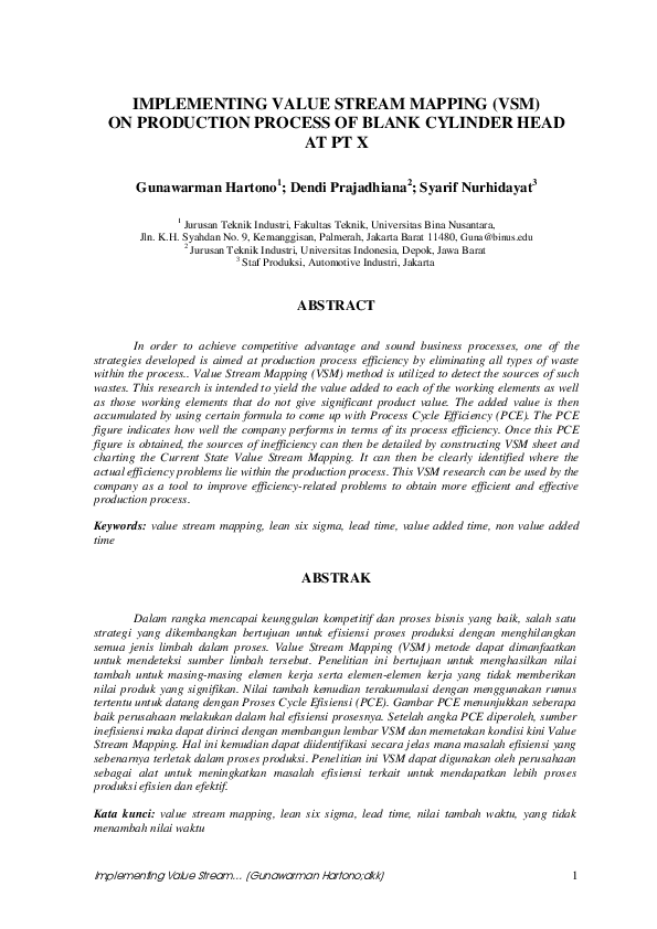 (PDF) Implementing Value Stream Mapping (VSM) on Production Process of Blank Cylinder Head at PT ...