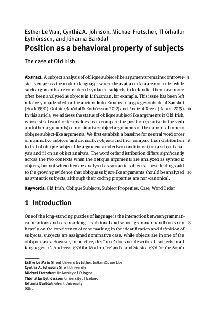 (PDF) Position as a behavioral property of subjects