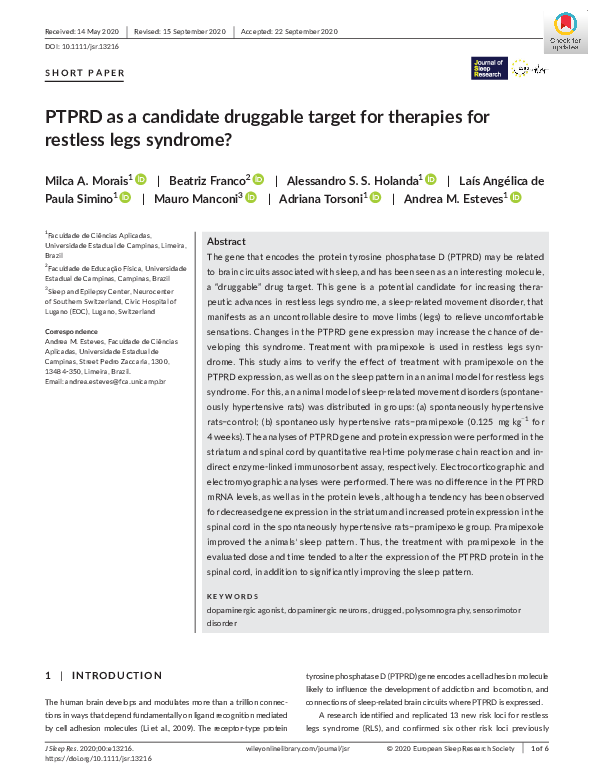 (PDF) PTPRD as a candidate druggable target for therapies for restless ...