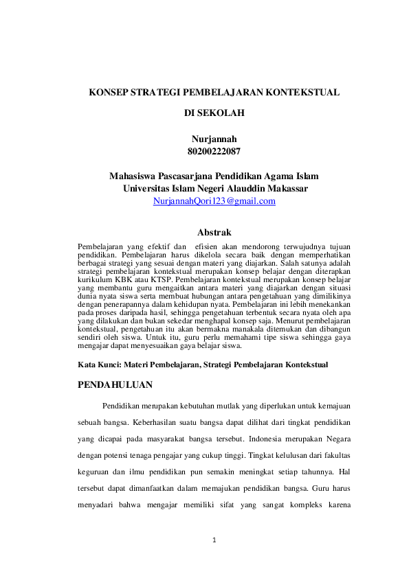 (PDF) KONSEP STRATEGI PEMBELAJARAN KONTEKSTUAL DI SEKOLAH