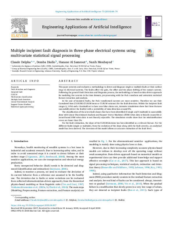 (PDF) Multiple incipient fault diagnosis in three-phase electrical systems using multivariate ...