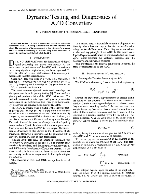 (PDF) Dynamic testing and diagnostics of A/D converters