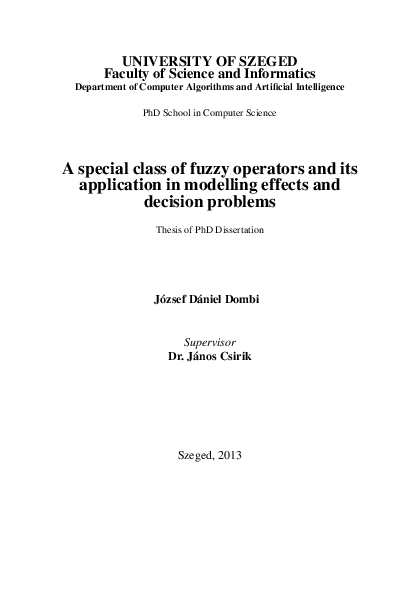 Pdf A Special Class Of Fuzzy Operators And Its Application In Modelling Effects And Decision