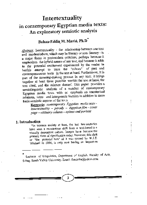 (PDF) Intertextuality in Contemporary Egyptian Media Texts :An ...