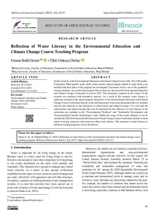 (PDF) Reflection of Water Literacy in the Environmental Education and ...