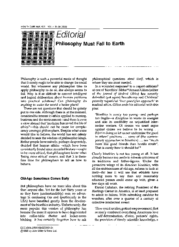 (PDF) Philosophy must fall to earth