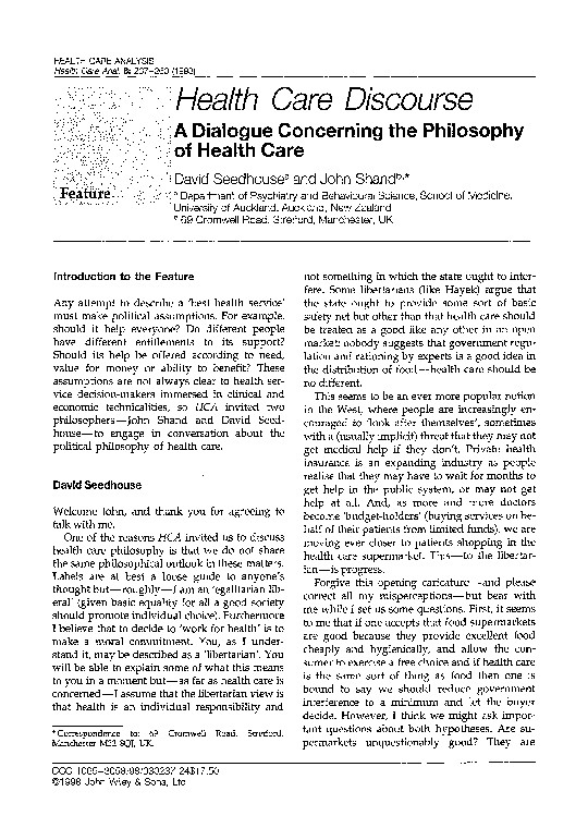 (PDF) Health care discourse | David Seedhouse - Academia.edu