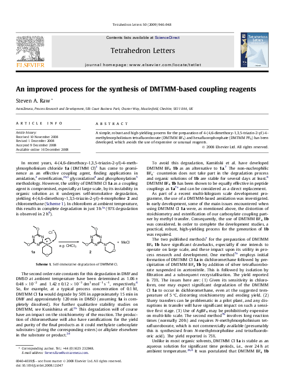(PDF) An improved process for the synthesis of DMTMM-based coupling ...