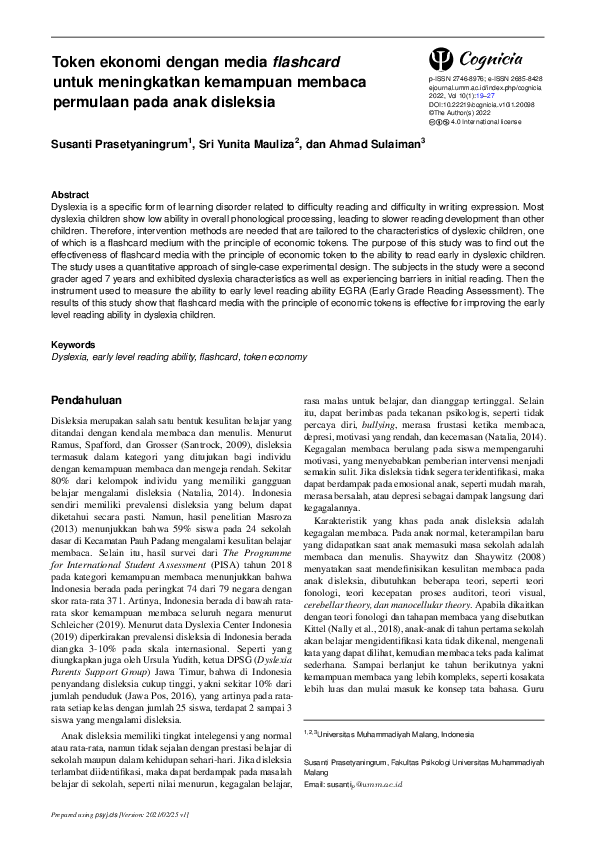 (PDF) Token ekonomi dengan media flashcard untuk meningkatkan kemampuan membaca permulaan pada ...
