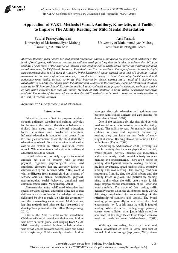 (PDF) Application of VAKT Methods (Visual, Auditory, Kinestetic, and ...