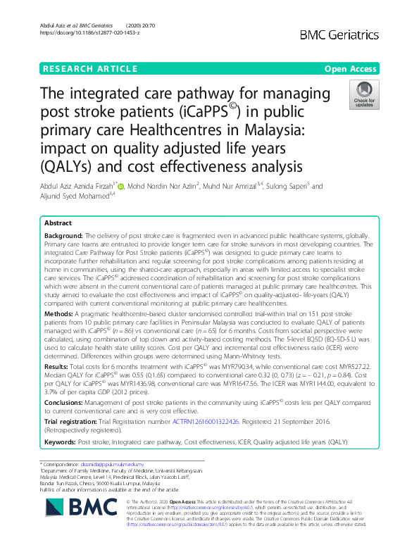(PDF) The integrated care pathway for managing post stroke patients ...