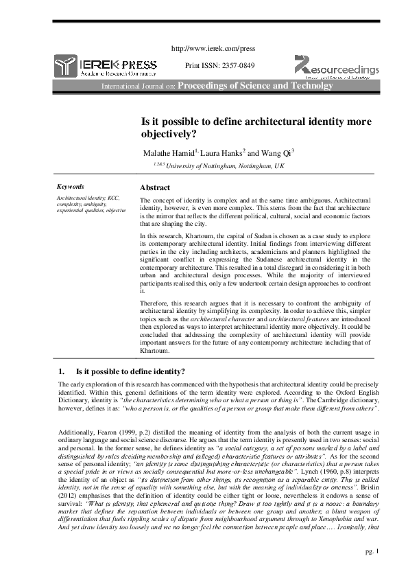 (PDF) Is It Possible to Define Architectural Identity More Objectively?