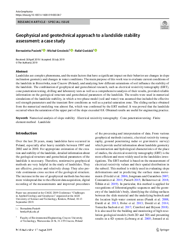 (PDF) Geophysical and geotechnical approach to a landslide stability assessment: a case study