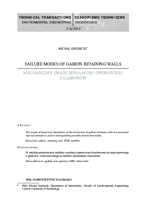 (PDF) Failure modes of gabion retaining walls