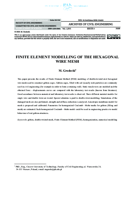 (PDF) Finite Element Modelling of the Hexagonal Wire Mesh