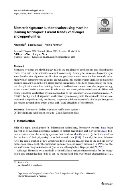 (PDF) Biometric signature authentication using machine learning ...