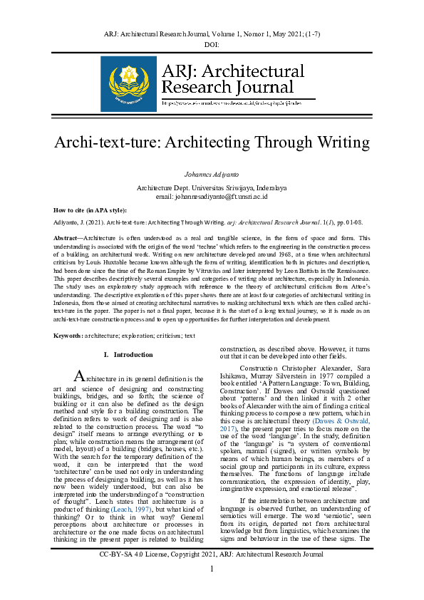 (PDF) Archi-text-ture: Architecting Through Writing